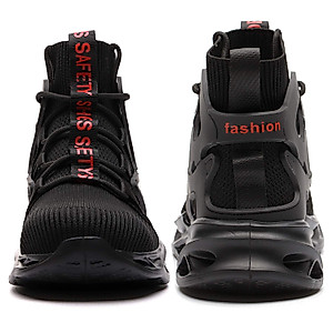 ORISTACO Work Safety Steel Toe Boots, Lightweight Breathable Industrial Construction Boots, High Cut 799 Black 45