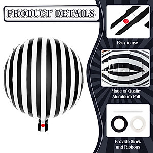 12 Pcs Black and White Striped Balloons,18 Inch Halloween Foil Balloon,Black Striped Checkered Balloons for Birthday Party Baby Shower Halloween Ceremonies Holiday Parties Decorations