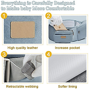 FRUITEAM 6-in-1 Baby Carrier with Waist Stool/Hip Seat for Breastfeeding, One Size Fits All - Adapt to Newborn, Infant & Toddler (Blue)