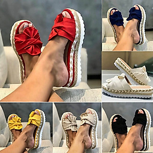 wodceeke Sandals For Women Comfort Yoga Mat Sole Wide Slippers Summer Middle Heels Open Toe Flip Flop Shoes (Khaki, 43)