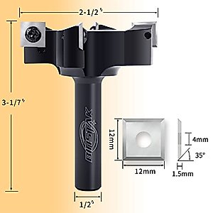 CNC Spoilboard Surfacing Router Bit, 1/2" Shank 2-1/2" Cutting Diameter, Carbide Insert Slab Flattening Router Bit Planing Bit Wood Planer Bit Woodworking Tools by BINSTAK