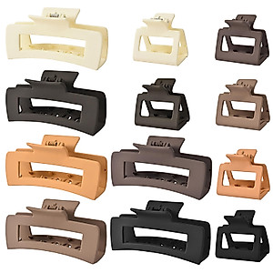 12 Pcs Rectangle Clips, Accessories for Women and Girls, Including 6 Pcs 4 Inch Large Clips for Thick Hair and 6 Pcs 2 inch Small Clips for Thin Hair (Neutral)