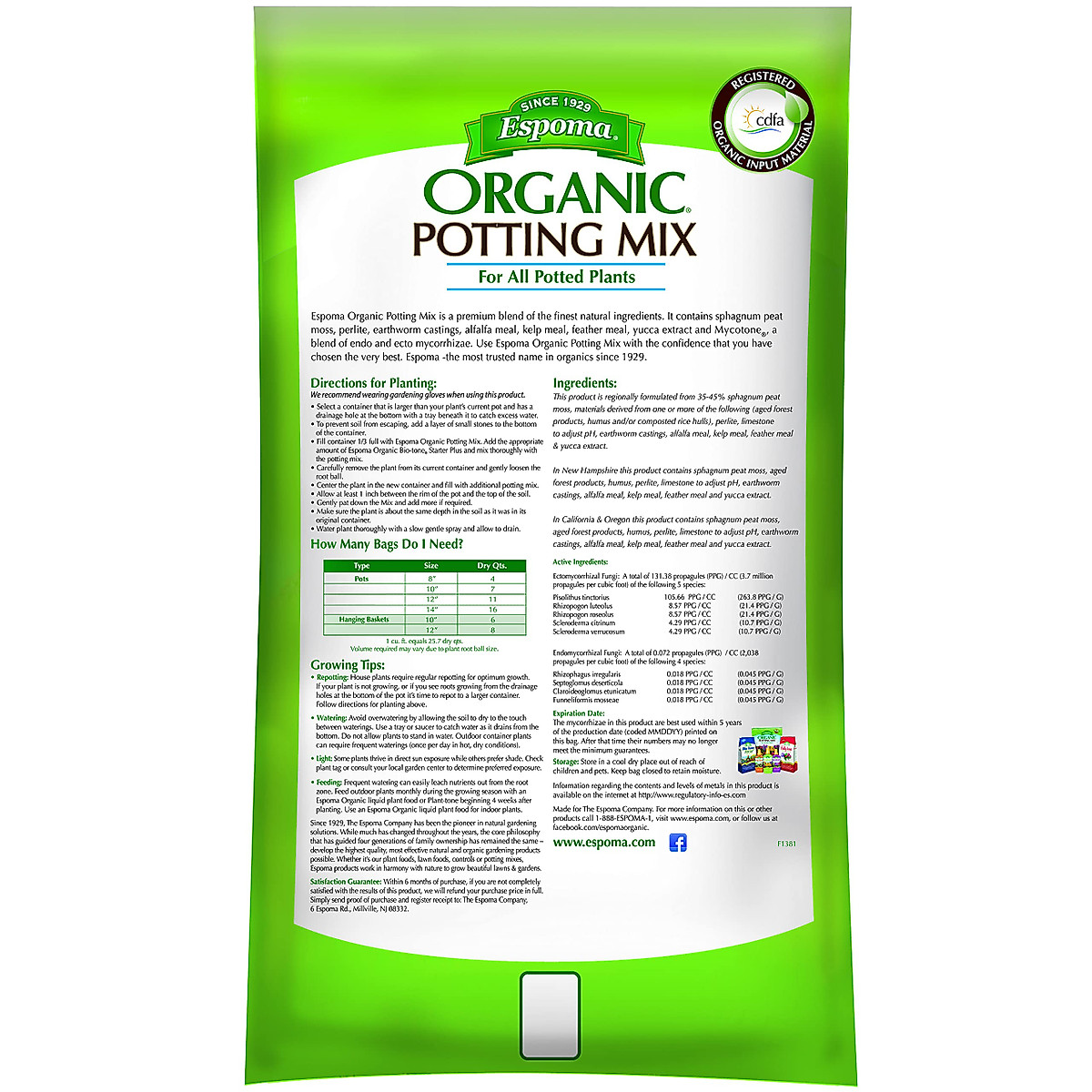 Espoma Organic Potting Soil Mix - All Natural Potting Mix For All Indoor & Outdoor Containers Including Herbs & Vegetables. For Organic Gardening, 16 qt. bag. Pack of 1