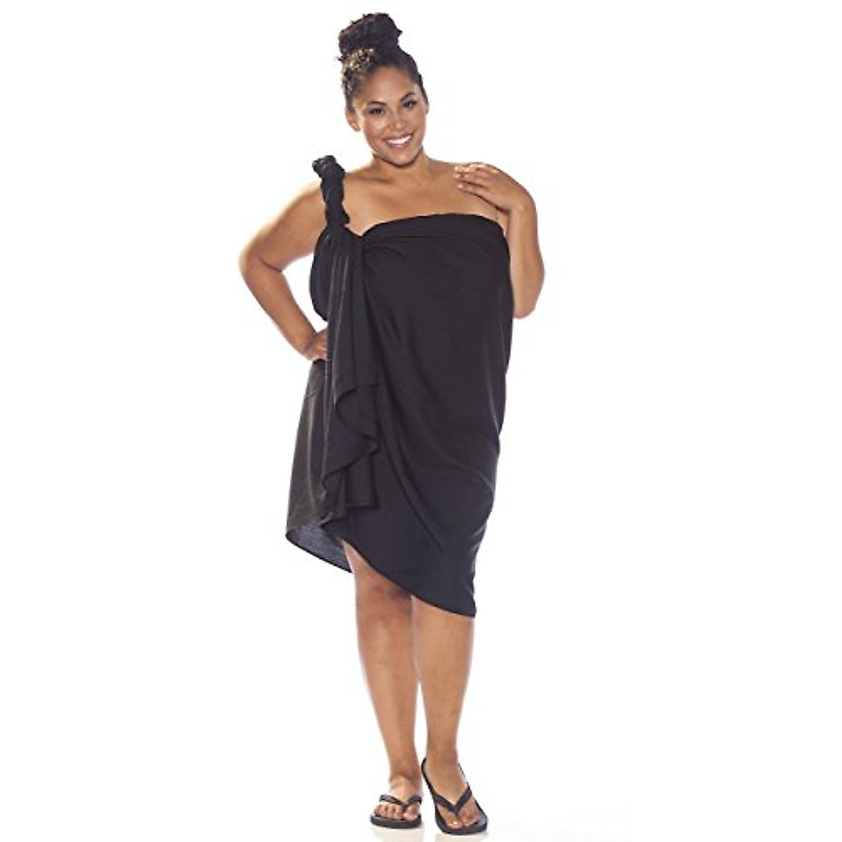 1 World Sarongs Womens Plus Size Fringeless (TM) Premium Solid Sarong in Black