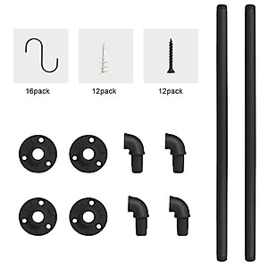 EGASON 21 inch Pot Pan Bar Rack Wall Mounted Set of 2 with 16 Hooks Industrial Pipe Pot Pan Hanger Rustic Iron Pan Hanging Rail Pipe Towel Holder Kitchen Utensil Organizer Black