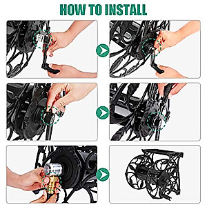 Garden Hose Reel Wall Mount with 6.5ft Leader Hose, Storage Shelf, Holds 130ft of 5/8 Hose, Portable Cast Iron Water Hose Reel for Outside Gardening Tools, Decorative Metal Hose Storage Holder