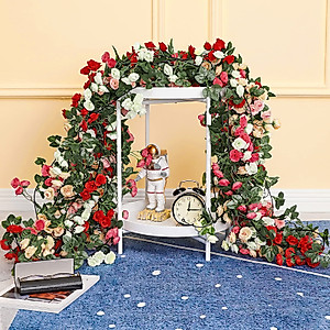 Houele 2 Pack (16FT) Fake Rose Vine Flowers Plants Artificial Rose Vine Flowers for Wedding Home Party Garden Craft Art Decor(Rose Pink)