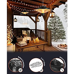 Hanging Patio Electric Heater, 1500W Outdoor Indoor Infrared Heater with 2 Adjustable Modes, Ceiling Mounted Outside Electric Heater, IP45 Waterproof, Black