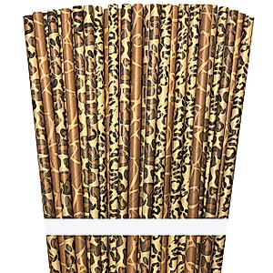 Outside the Box Papers Safari Theme Animal Print Paper Drinking Straws 7.75 Inches 75 Pack Black, Brown, Tan