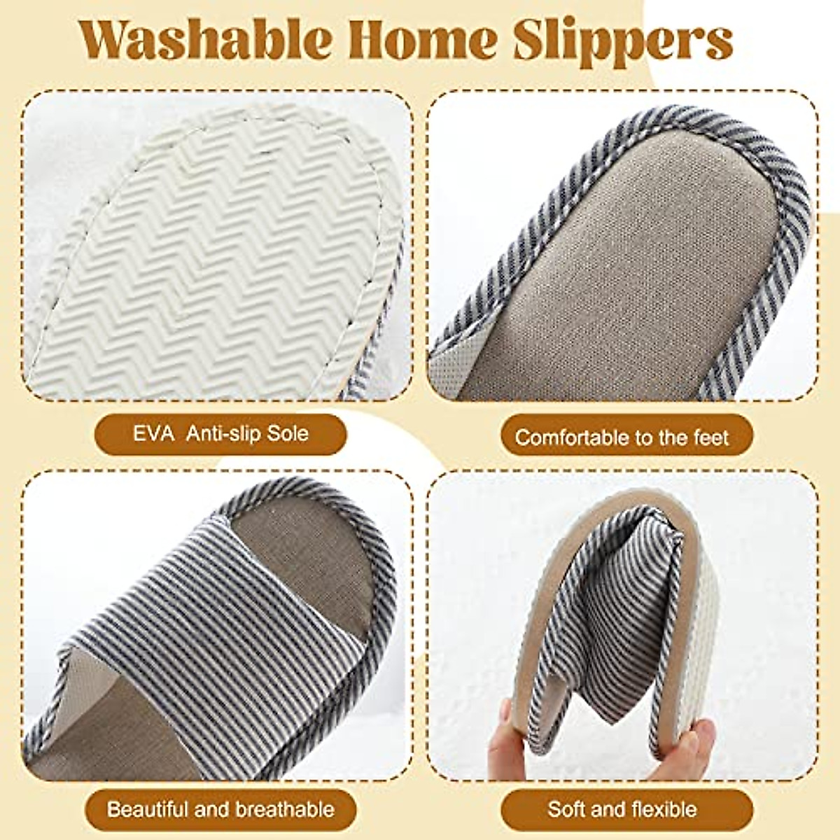 8 Pairs Disposable House Slipper for Guests Open Toe Breathable Slippers Spa Slippers Comfortable Indoor Home Slippers (Red, Beige, Navy, Coffee, Pinstripe)