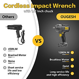 Cordless-Impact-Wrench 1/2 Inch for Dewalt Battery, 900FT-LBS(1200N.M) High Torque 1/2 Brushless Impact-Driver,Electric Impact Gun with Working Light,2800RPM (No Battery)