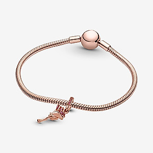 EZ Tuxedo Rose Flower Dangle Charms 14K Rose Gold Plated Pendant for Bracelets