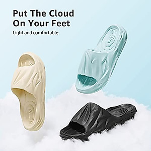 STQ Cloud Slides for Women Cushion Cloud Sandals Non slip Pillow feeling Slippers with Arch Support for Outdoor pool Beach Black Size 4.5/5/5.5