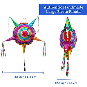 Mexican Piñata (Large 32 Inches Authentic Handmade) - Foldable Large Pinatas for Birthday Party - Piñatas para Cumpleaños - Mexican Pinata for Kids - Big Star Pinata - Cinco de Mayo Pinata for Adults