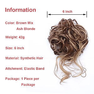 KETHBE Messy Bun Hair Piece Tousled Updo Hair Buns Extension Elastic Hair Band Hair Pieces Curly Hair Bun Scrunchie For Women (Brown Mix Ash Blonde)