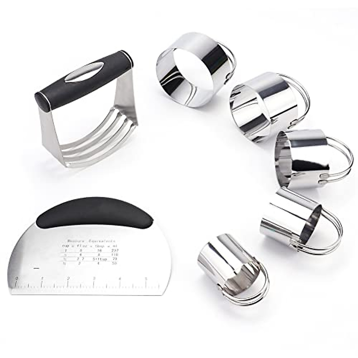 Tosnail Pastry Cutter, Dough Blender, 3 Cup Flour Sifter and Biscuit Cutter, 8 Pieces Stainless Steel Professional Dough Tools for Baking Cookies and Donuts