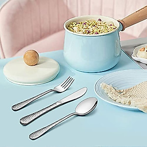 LIANYU 15-Piece Kids Utensils Silverware Set, Stainless Steel Toddler Hammered Flatware Cutlery, Children Tableware Includes Knives Forks Spoons, Dishwasher Safe