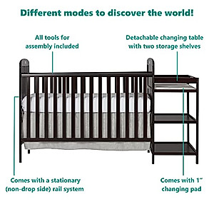 Dream On Me Anna 3-in-1 Full-Size Crib and Changing Table Combo in Espresso, Greenguard Gold Certified, Non-Toxic Finishes, Includes 1" Changing Pad, Wooden Nursery Furniture