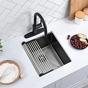 17 Inch Undermount Black Stainless Steel Kitchen Bar Sink, Scamall 17 X 19 X 10 Single Bowl 16 Gauge Stainless Steel Small Workstation Prep Wet Bar Sink Outdoor Sink with Cutting Board SML001SBG