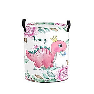Crown Dinosaur Jungle Personalized Laundry Hamper with Handles Waterproof,Custom Collapsible Laundry Bin,Clothes Toys Storage Baskets for Bedroom,Bathroom Decorative Large Capacity 50L