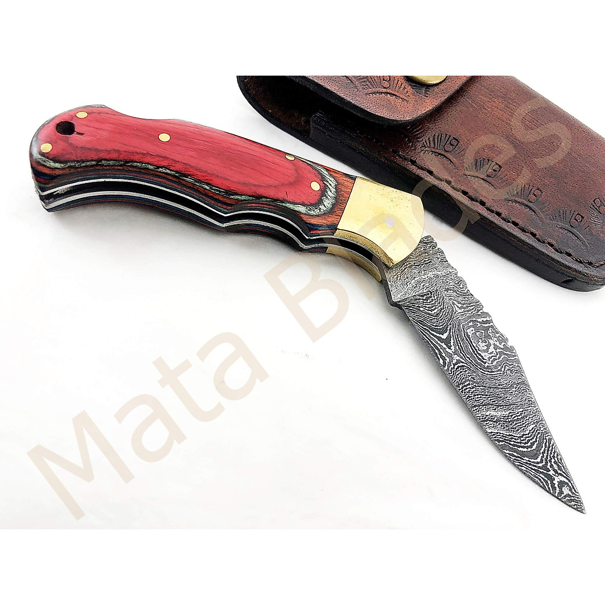 MATA BLADES 6.75 INCH MB0018 Handmade Damascus Folding Hunting Knife