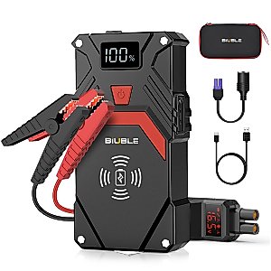 BIUBLE Car Jump Starter, 2500A Peak 12V Auto Booster Battery Pack Jump Box(Up to All Gas or 8.0L Diesel Engine, 50 Times) Jump Starter with 10W Wireless Charger Smart Jump Cables