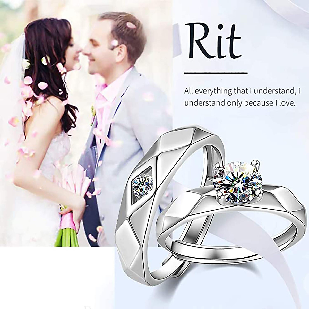 Sunamy Fashion Couple Rings for Him and Her Set,Adjustable S925 Silver CZ, Matching Promise Ring Engagement Ring Wedding Ring Anniversary Ring