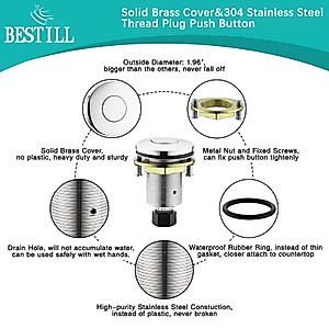 BESTILL Garbage Disposal Air Switch Kit, UL Listed, Sink Top Push Button with Brass Cover, Chrome, Brushed Nickel