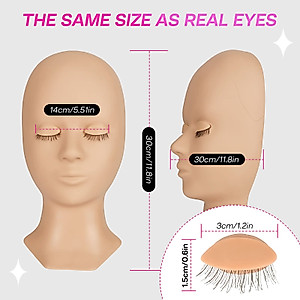Lash Mannequin Head, CALAILIS Mannequin Head, Eyelash Extension Mannequin Head, Doll Head for Lash Extensions, Eyelash Mannequin Head with 4 Pairs Removable Eyelids (Skin Colour)