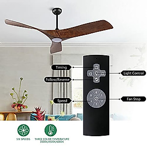 WINGBO Ceiling Fan, 62in DC, Walnut, Modern, Old Bronze, 3 Curved ABS Blades, Light Kit, Remote, Living Room, Kitchen, Bedroom, ETL Listed