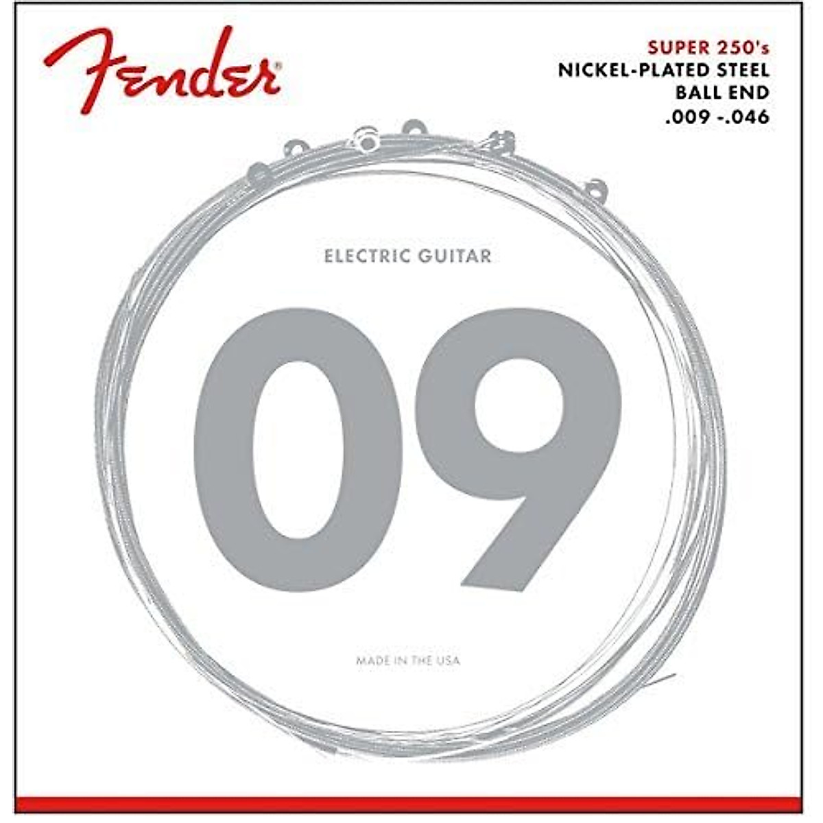 Fender Super 250 Electric Guitar Strings, Nickel Plated Steel, Ball End, 250LR .009-.046