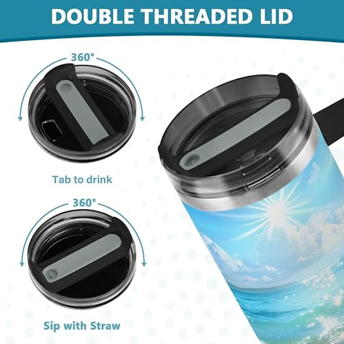 FRCSDIY Beach Shells Insulated Tumbler with Handle and Straw Lid,40oz Leakproof Stainless Steel Cup BPA-Free Water Bottle
