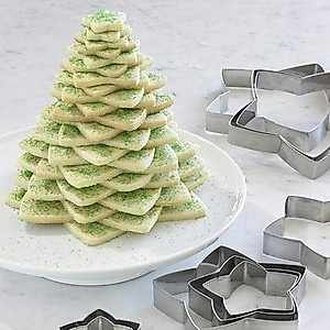 GWHOLE Gingerbread Christmas Cookie Tree Cutter Set, Star Linzer Cookie Cutters for Kids Winter Holiday Party, Set of 6