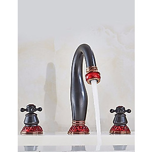 SJQKA-Faucet All copper, black bronze, three piece basin, hot and cold water faucet, double three hole platform, basin art head