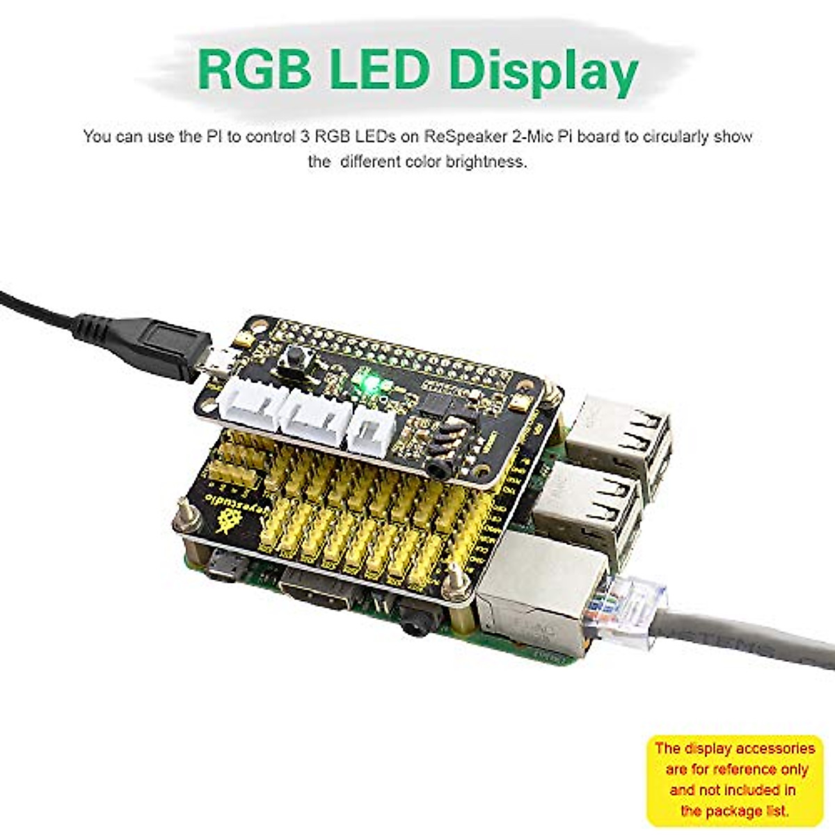 KEYESTUDIO ReSpeaker 2-Mic Pi HAT V1.0 for Raspberry Pi 4/4B, Raspberry Pi 3 3B+/2 2B