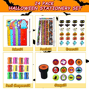 436 Pcs 24 Pack Assorted Halloween Stationery Set, Halloween Party Favors for Kids, Halloween Classroom Prizes Supplies Goodie Bag Stuffers Fillers, Including Halloween Themed Assorted Stationery