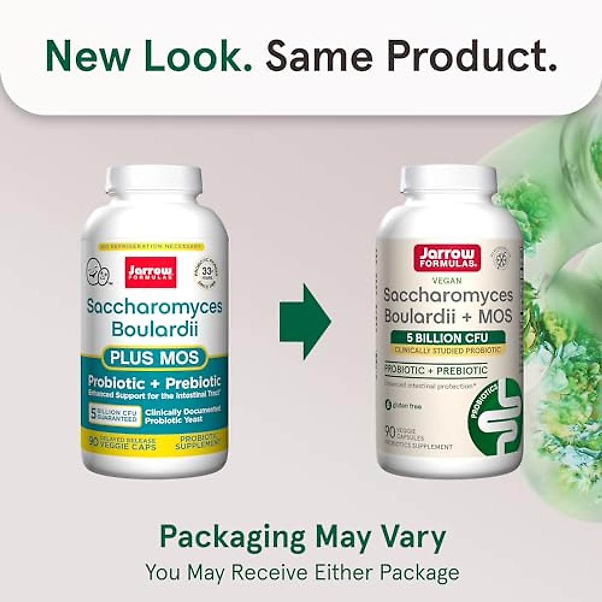 Jarrow Formulas Saccharomyces Boulardii Probiotics + MOS 5 Billion CFU Probiotic Yeast for Intestinal Health Support, Gut Health Supplements for Women and Men, 90 Veggie Capsules, 90 Day Supply