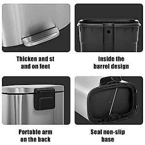 Kitchen Trash Can Brushed Stainless Steel 8 Gallon/30L Step Garbage Can Small & Tall Waste Basket with Lid & Plastic Inner Bucket Metal Pedal Recycle Rubbish Bin for Kitchen, Bathroom, Bedroom, Office