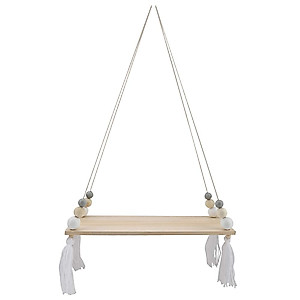 Hanging Wood Floating Shelves Nordic Wall Hanging Shelf Swing Wall Storage Shelf for Living Room Bedroom, [White Gray]