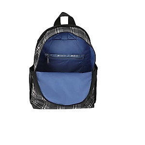 LeSportsac Pearl Plaid Basic Backpack/Rucksack, Style 7812/Color E570, Sophisticated Modern Plaid - Black, Slate Grey & Ivory Pearl