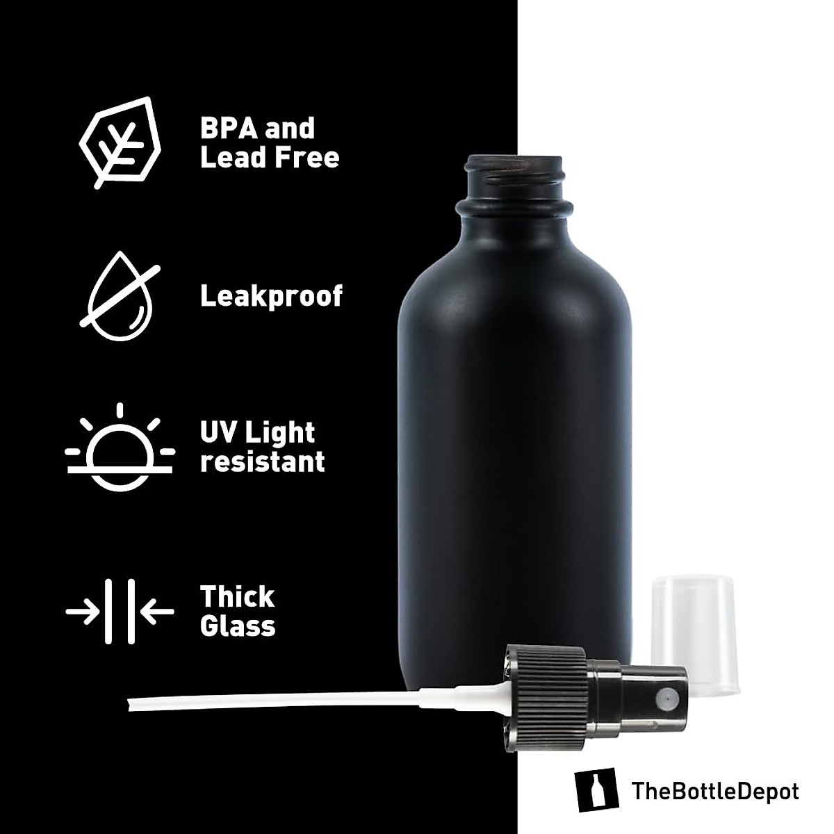 The Bottle Depot - 12 Pack - 4 oz Glass Spray Bottle - Black Frosted - 22-400 Neck Finish - Boston Round Bottles - UV Rays Protection