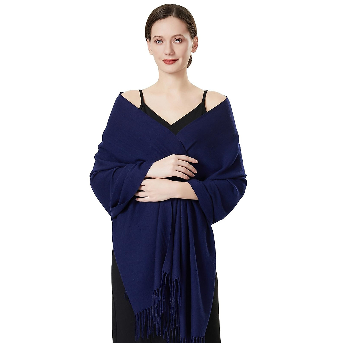 QBSM Womens Navy Blue Winter Pashmina Scarf Blanket Formal Shawls and Wraps for Evening Dresses