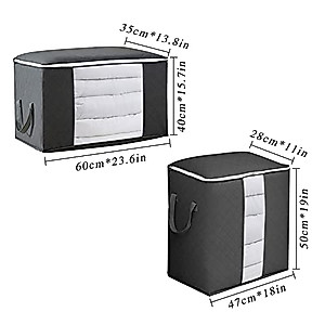 TWUTGAYW 3PCS Clothing Storage Bags with Clear Window, 90L Large Capacity Foldable Storage Bin, Closet Organizers and Storage with Durable Handles Thick Fabric for Comforters Clothes Blanket Wardrobe