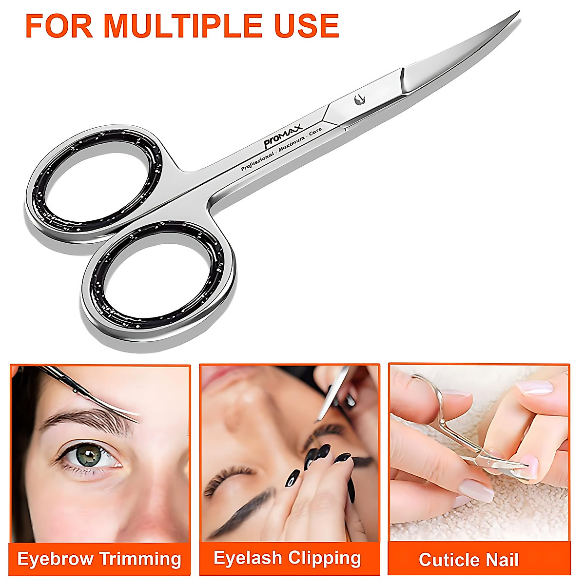 ProMax Care Eyebrow Scissors, Small Scissors for Men and Women - Curved and Rounded Nose Hair Scissors for Grooming Mustache, Beard, Eyelashes, Ear Hair Trimming- Professional Stainless Steel -