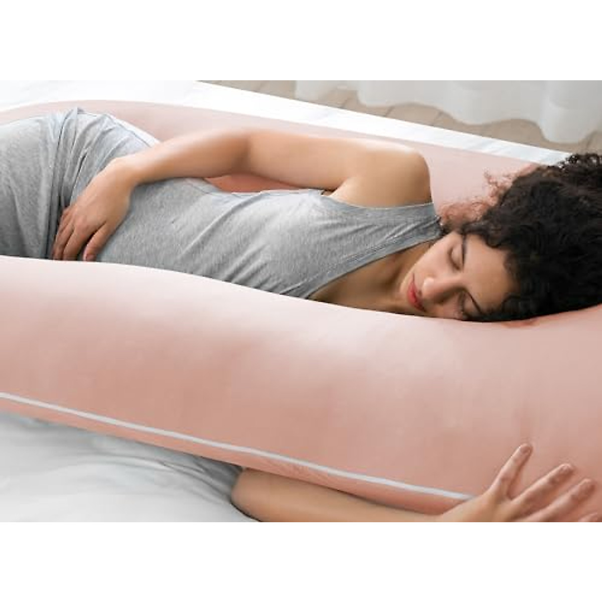 QUEEN ROSE Cooling Pregnancy Pillows, U Shaped Full Body Maternity Pillow for Pregnant Support, Rayon Derived from Bamboo, Buttery Soft, Super Breathable for Hot Sleeper, Peach