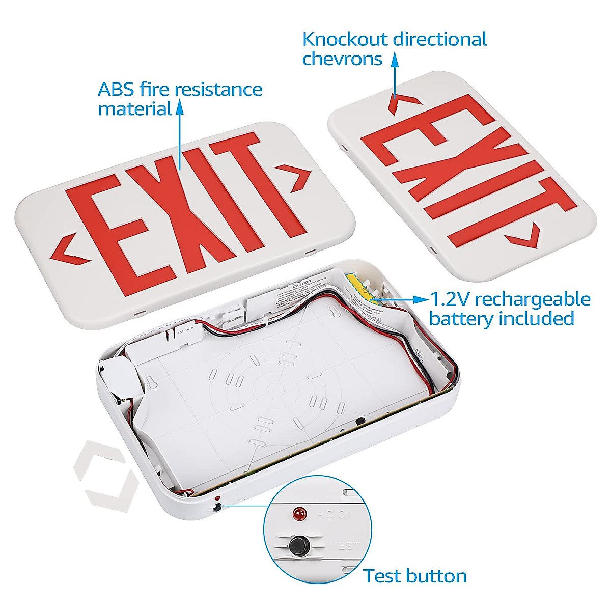 TORCHSTAR LED Exit Sign, Emergency Exit Light with Battery Backup, Double Face, UL 924, AC 120/277V, Damp Location, Hardwired Red Letter Exit Lights for Business, Pack of 4