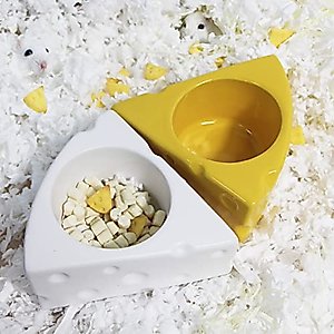 Zhilishu Hamster Food Bowl, 2 Packs Guinea Pig Food & Water Bowls Ceramic Cheese Shape Feeding Drinking Bowl Food Dish Prevent Moving for Small Animals Rabbit Bunny Gerbil Rat Mice (White)
