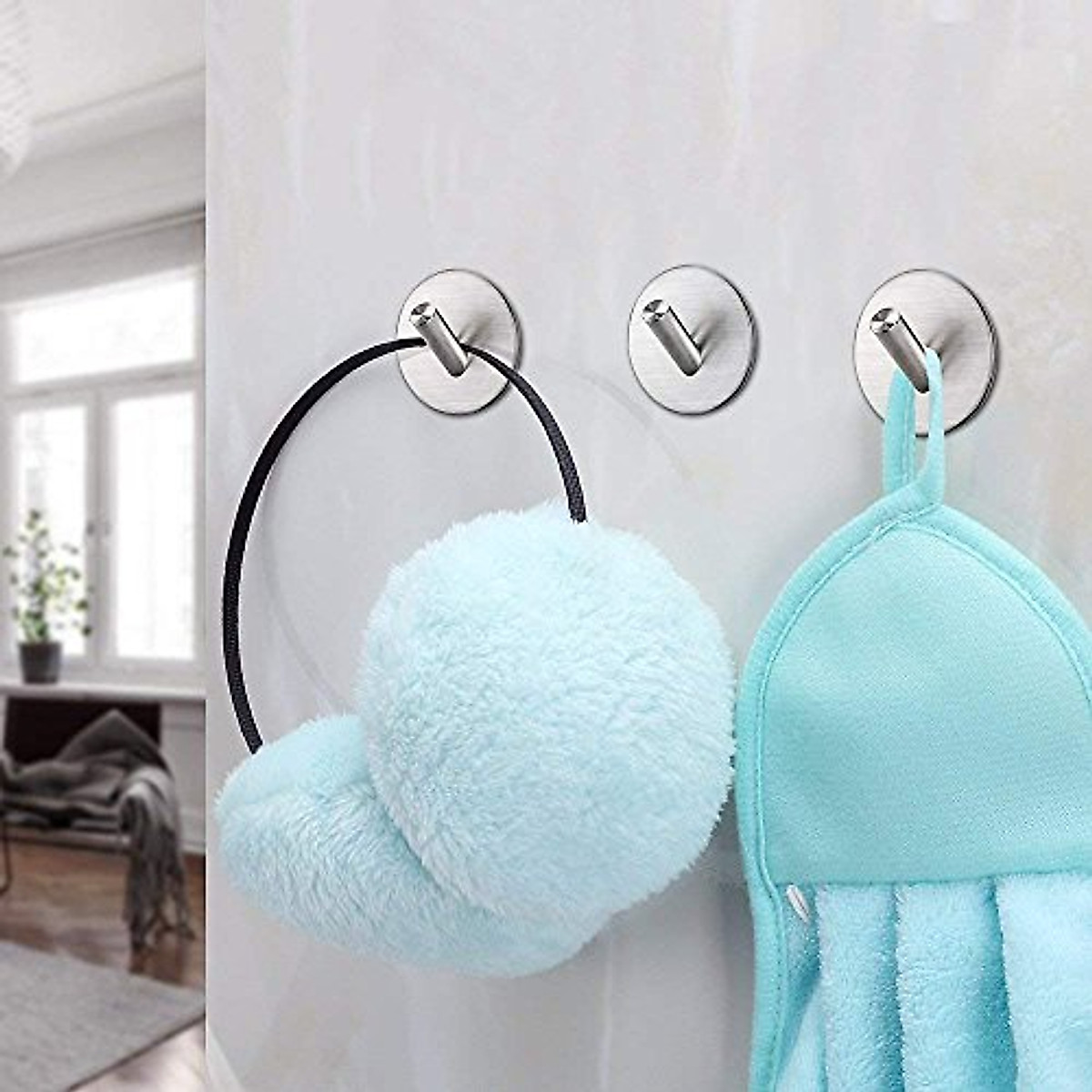 Vpang 4 Pcs Stainless Steel Adhesive Hooks Heavy Duty Wall Hooks Sticky Hanger for Kitchen Bathroom Office Garage (Type 5)