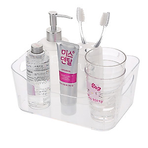 YBM HOME Storage Bins - Open Plastic Organizers and Storage Basket for Kitchen Pantry Organization, Under Sink Bathroom Storage, Toy Baskets, Food Storage Box Containers (Medium - Clear)