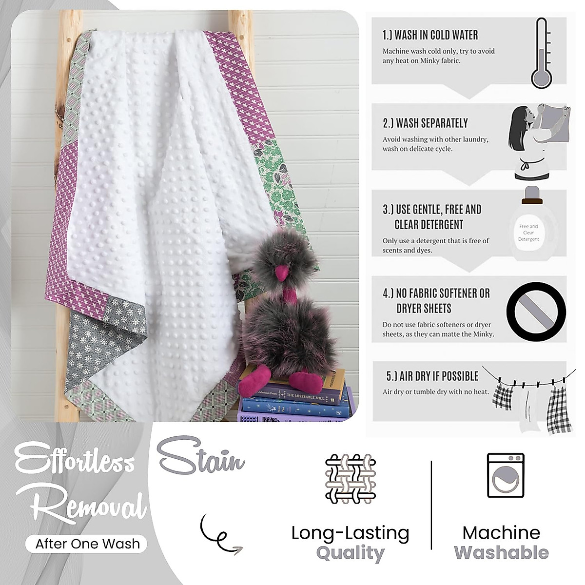 White Minky Fabric by The Yard | Oeko-TEX Certified Plush Fabric | Soft Minky Dimple Dot Cuddle Fabric | 36" X 60" inches Wide | Baby Blanket, Apparel, Throws | 2 Continuous Yards